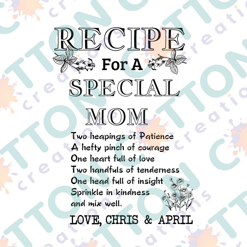 "Recipe For A Special Mom"- Personalize Your Tea Towel