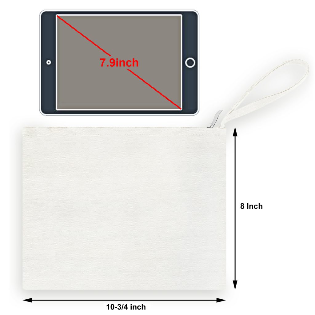 Large White Cotton Lined Zip Pouch Bag w/ Wristlet | 10-3/4" x 8 ...