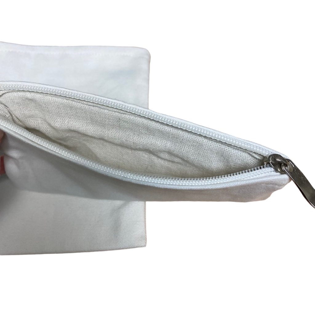Small White Cotton Lined Zip Pouch Bag w/ Wristlet | 7" x 4 3/4 ...